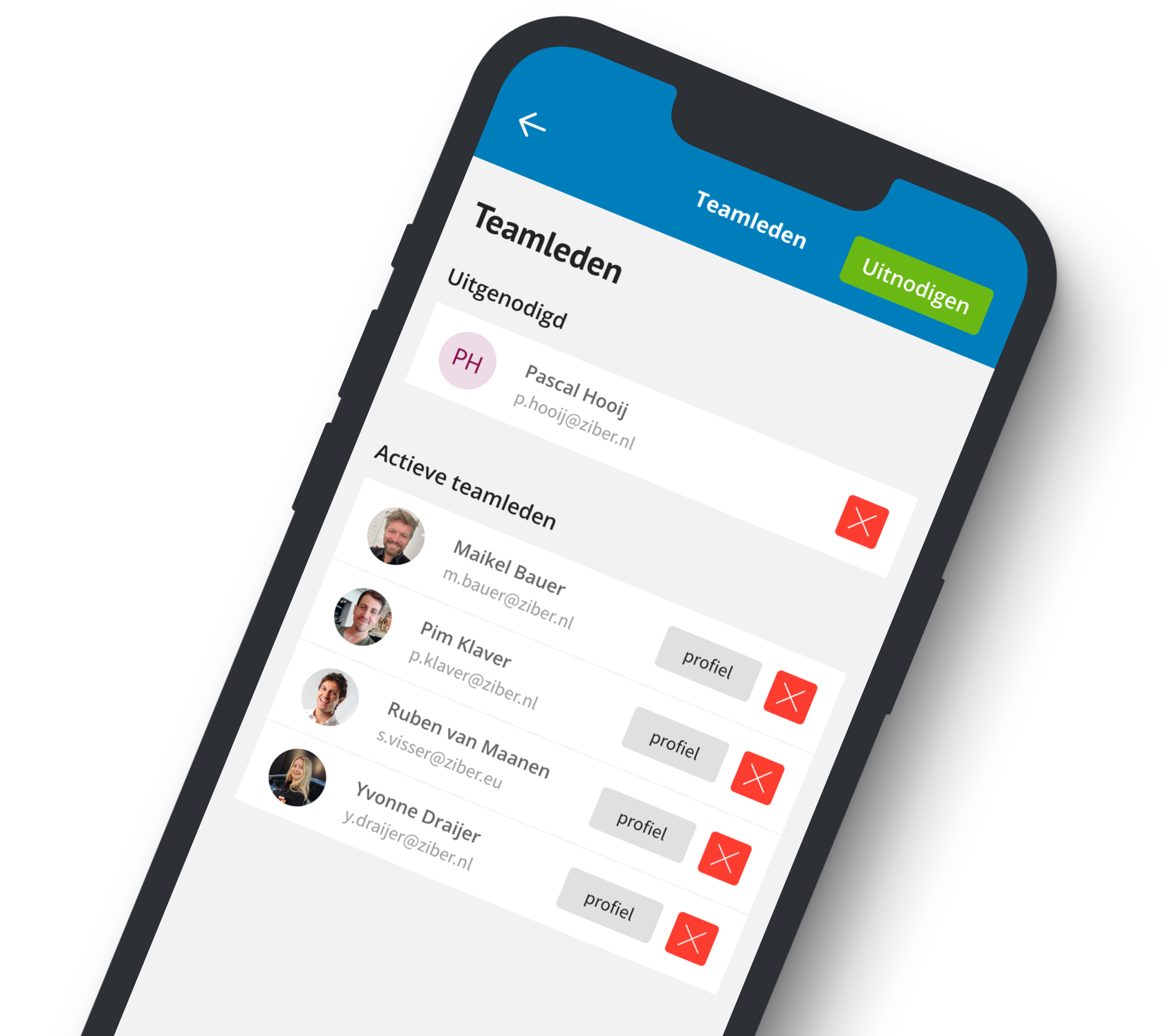 Beheer van Teamleden regel je in Ziber Team
