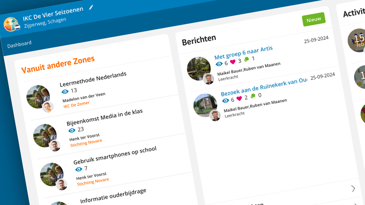 Message view of linked Zones - Ziber parent communication platform